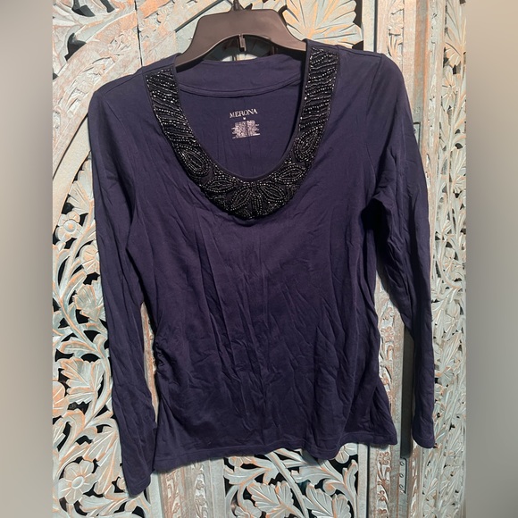 Merona | Tops | Merino Navy Blue Top | Poshmark